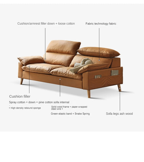 Technology fabric sofa with adjustable headrest