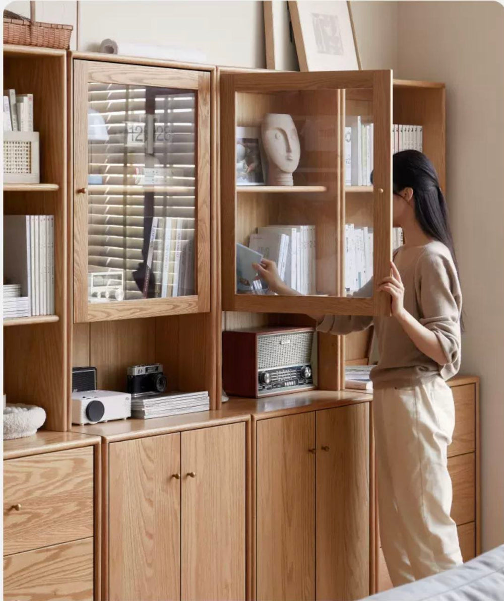 Floor-to-ceiling combination bookshelf, glass bookcase Oak"